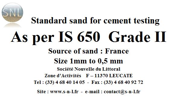 Standard sand, grading as per IS 650 - Standard Sand